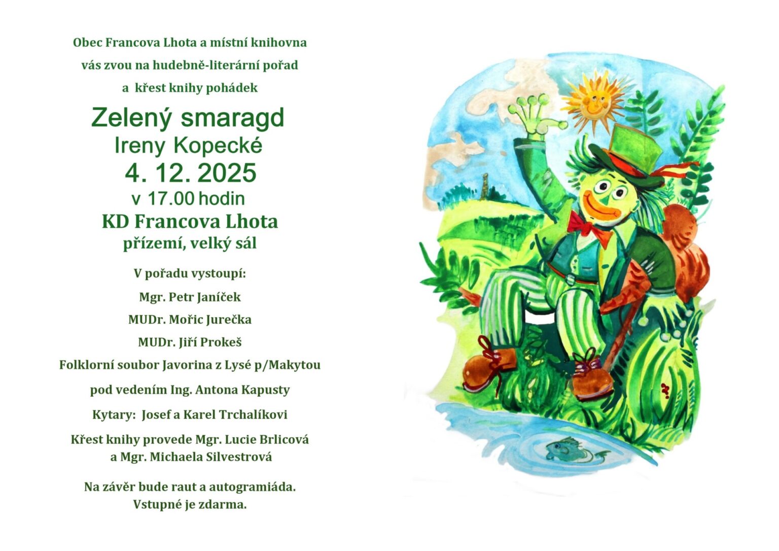 Pozvánka na křest knihy pohádek Zelený smaragd Ireny Kopecké - 4.12. ...